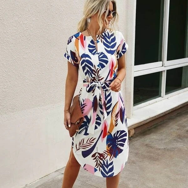 Modern Intriguing Lace-Up Side-Slit Dress with Bold Printed Details