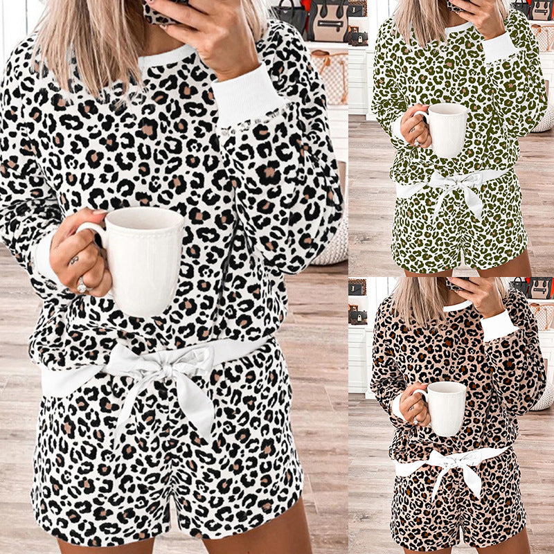 Two Piece Leopard Print Lounge Set with Long Sleeves